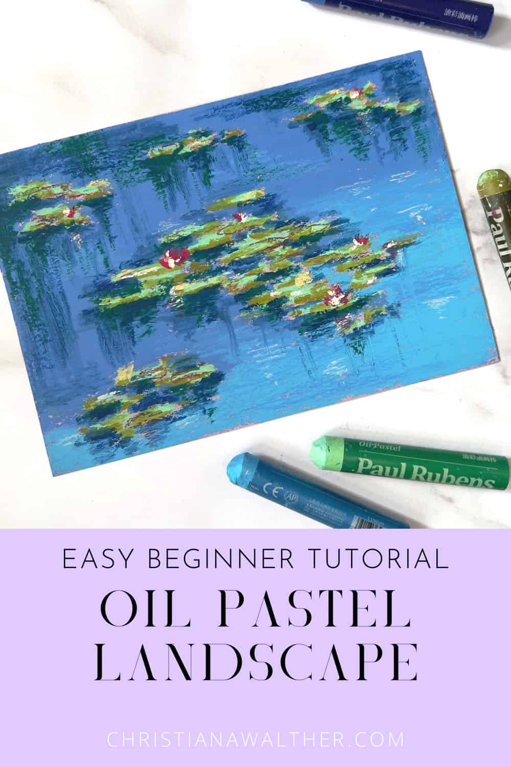 Landscape With Oil Pastels - Easy Impressionist Water Lilies Tutorial