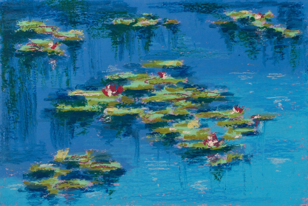 "Impressionist Water Lilies" Oil Pastel Painting - Christiana Walther