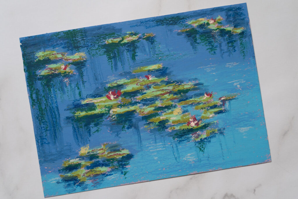 "Impressionist Water Lilies" Oil Pastel Painting - Christiana Walther